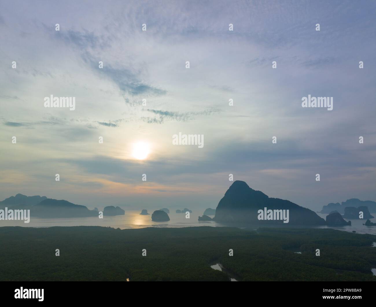 aerial view Amazing light of nature cloudscape sky above Samed Nang ...