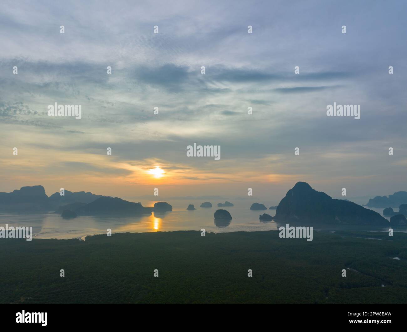 aerial view Amazing light of nature cloudscape sky above Samed Nang ...