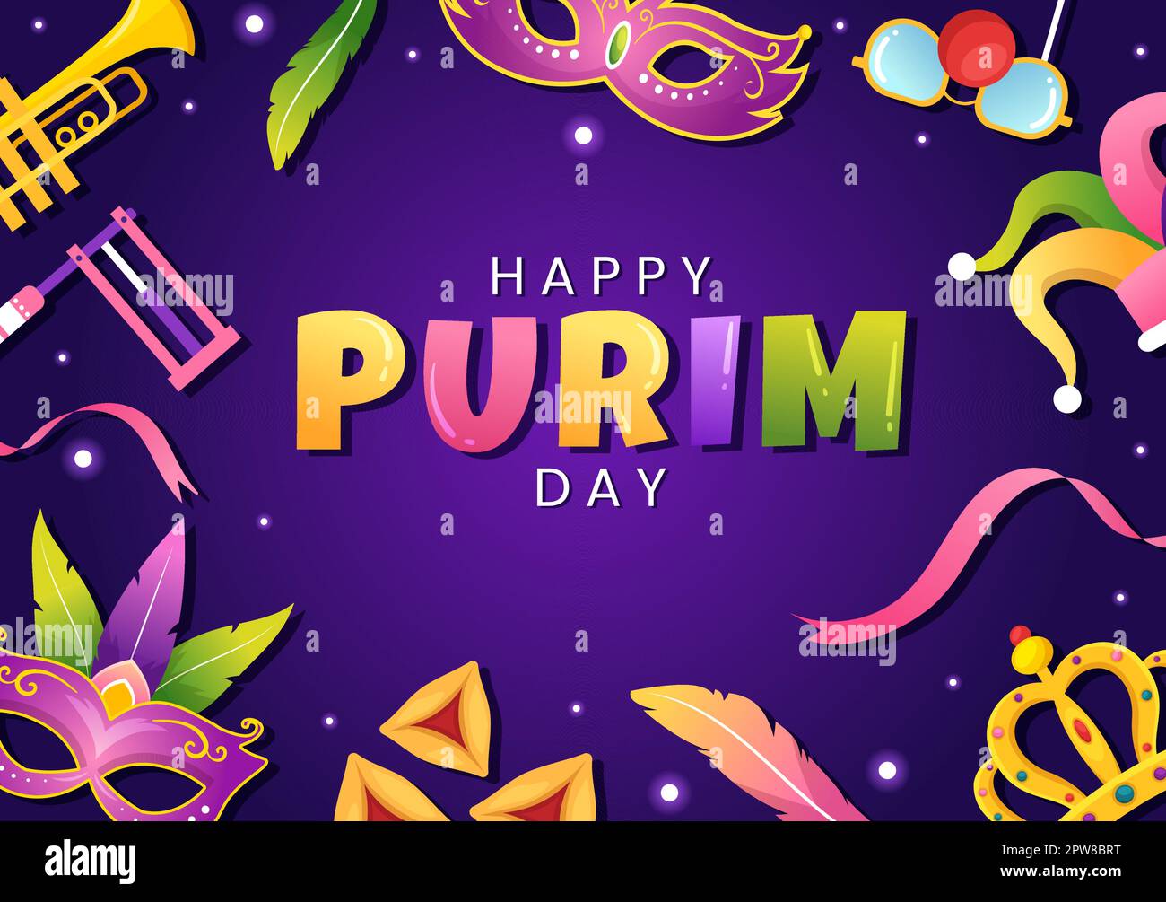 Happy Purim Illustration with Carnival Masks, Jewish Holiday and ...