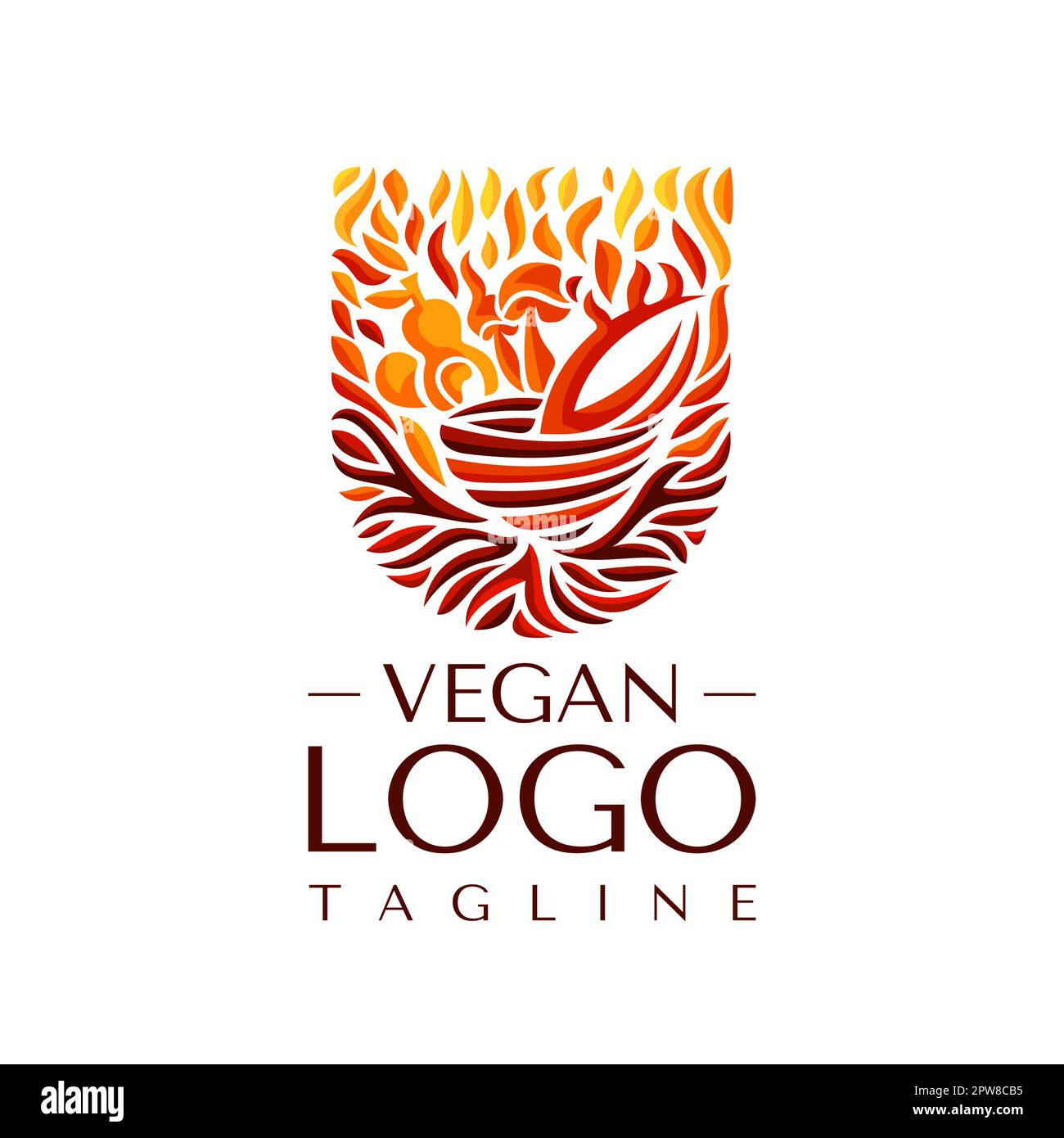 Hot vegan meal logo design template. Fire vegan food logo graphic ...