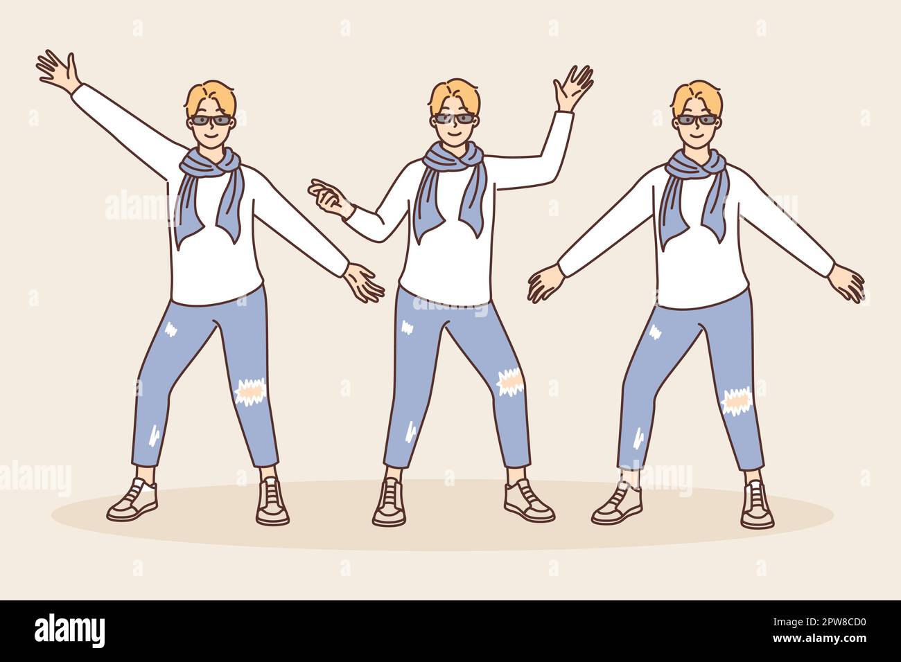 Creative guy in youth fashion clothes posing taking different poses and ...