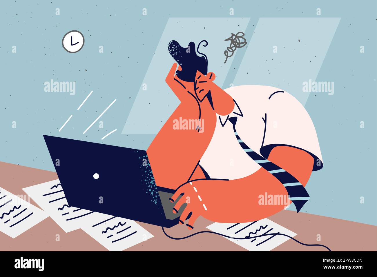 Tired man overwhelmed with computer work Stock Vector Image & Art - Alamy