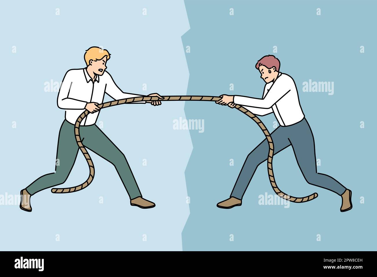 Men competitors pull rope fight for leadership Stock Vector Image & Art ...
