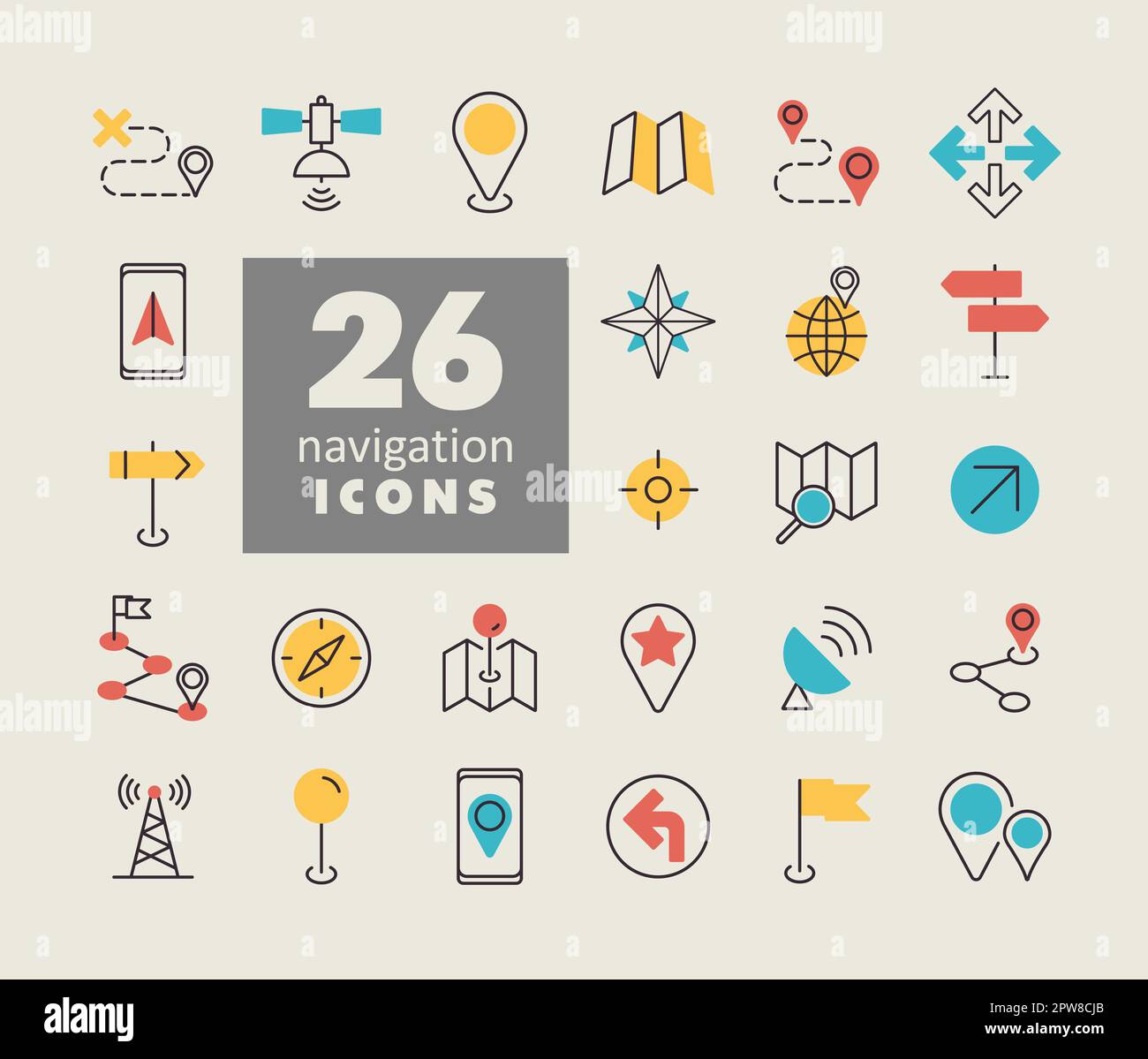 Maps, location, navigation vector flat icons set Stock Vector Image ...
