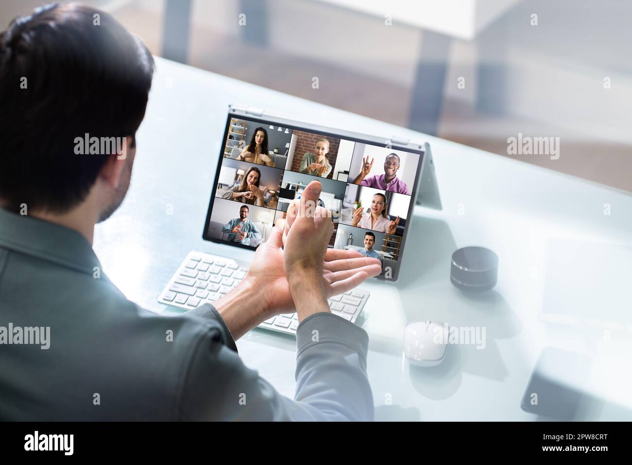Learning Disabled Deaf Sign Language In Video Conference On Laptop ...