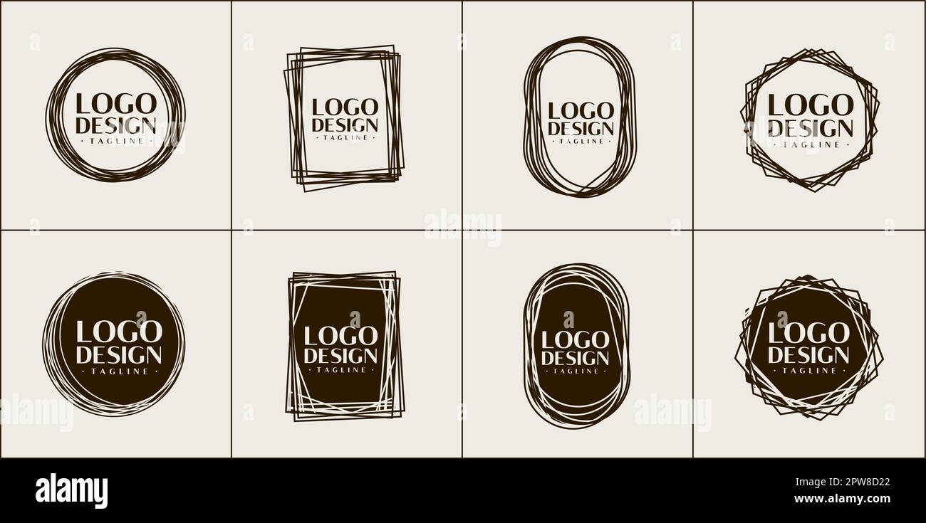 Abstract line shape border logo design template set. Vintage line ...