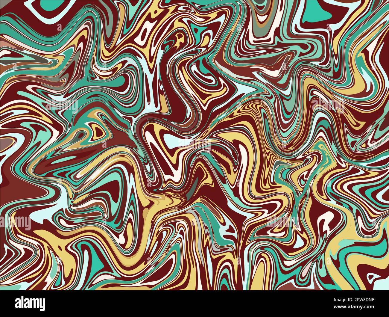 Brown and turquoise liquid oil ink design template. Abstract wave line ...