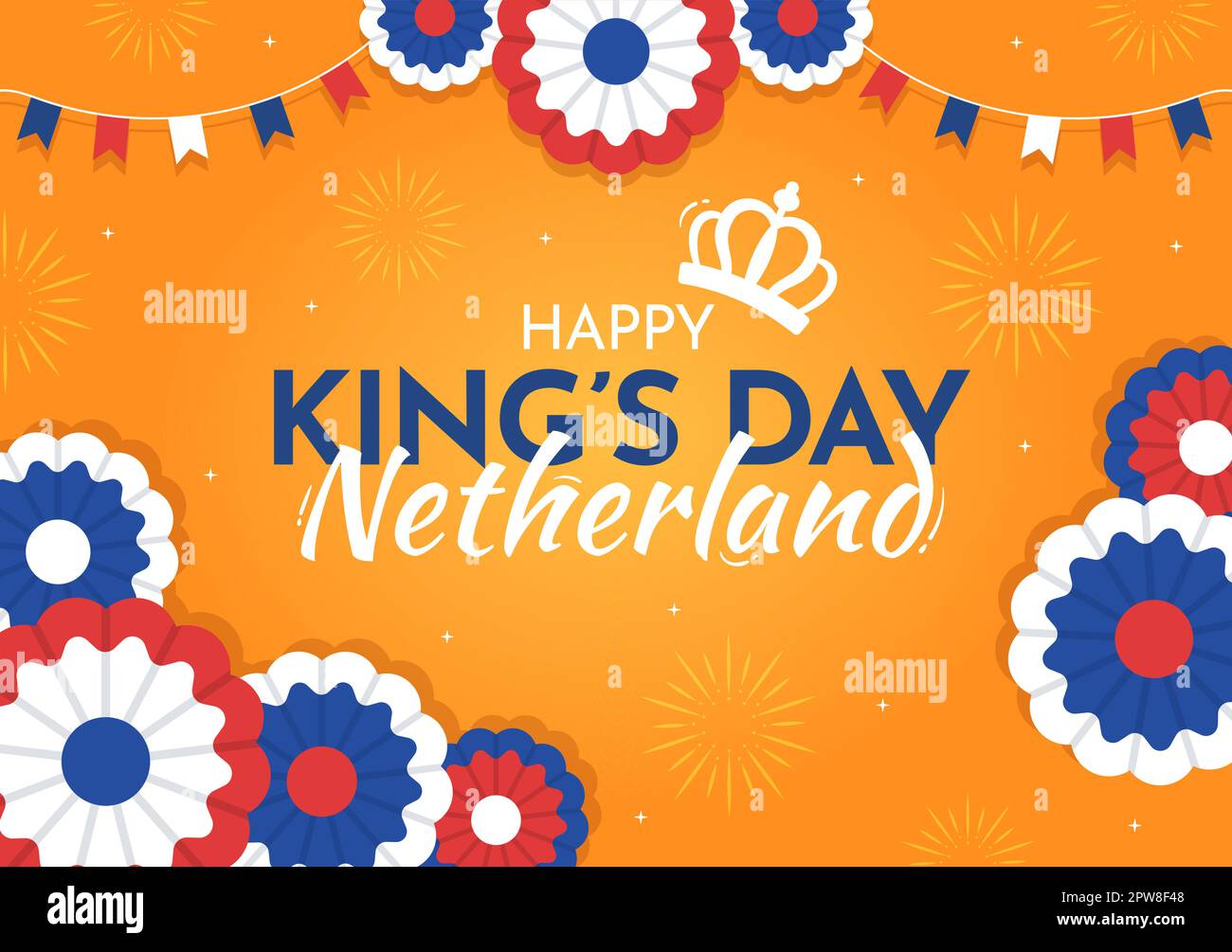 Happy Kings Netherlands Day Illustration with Waving Flags and King ...