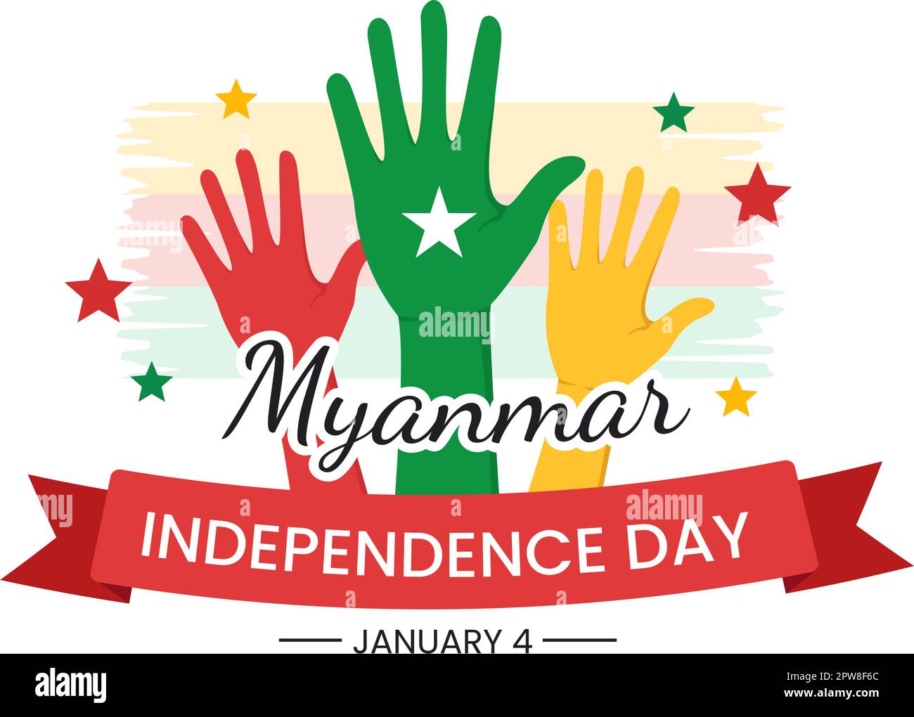 Celebrating Myanmar Independence Day on January 4th with Flags in Flat ...