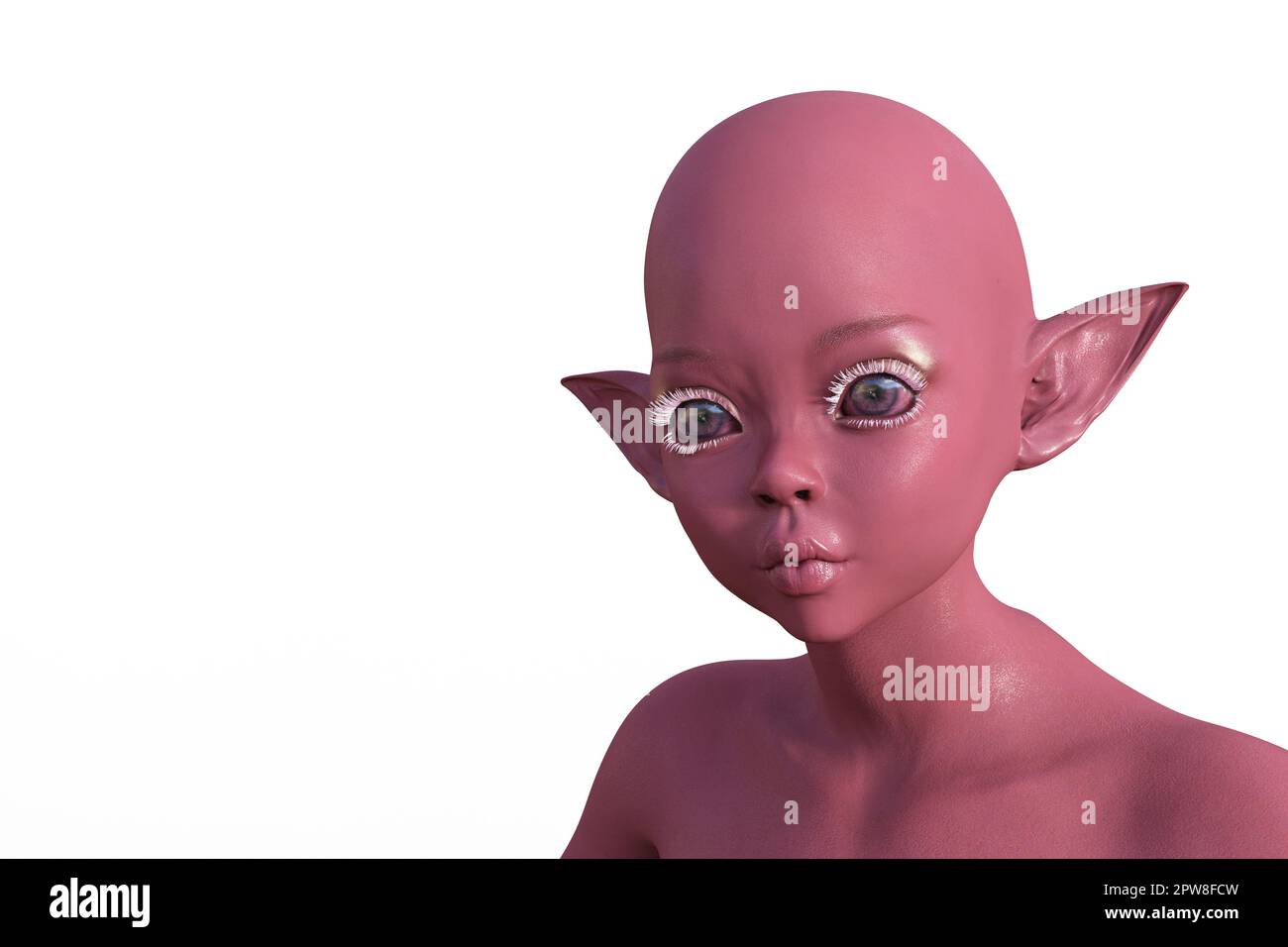 3d render. Portrait of a pink elf on a white background Stock Photo - Alamy