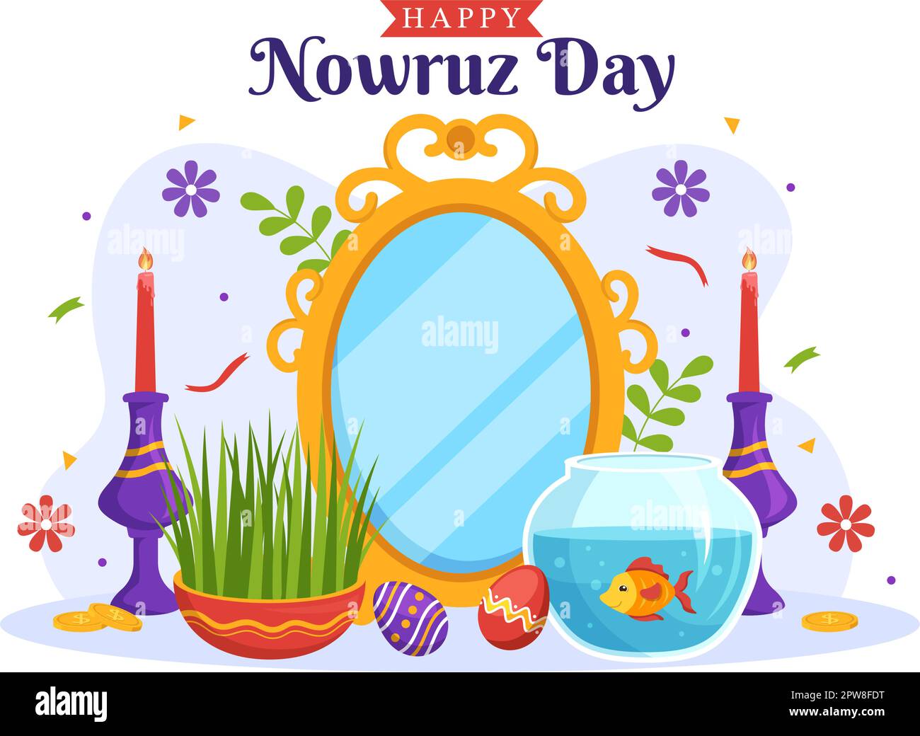 Happy Nowruz Day or Iranian New Year Illustration with Grass Semeni and ...