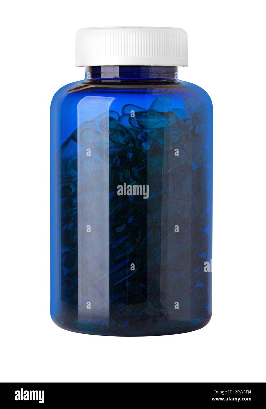 Fish oil dietary supplement capsules in blue glass bottle packaging ...