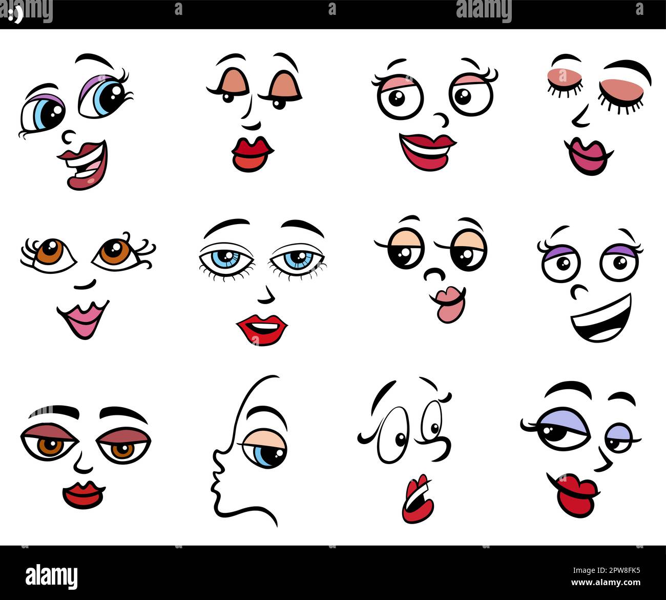 cartoon women characters faces or design elements set Stock Vector ...