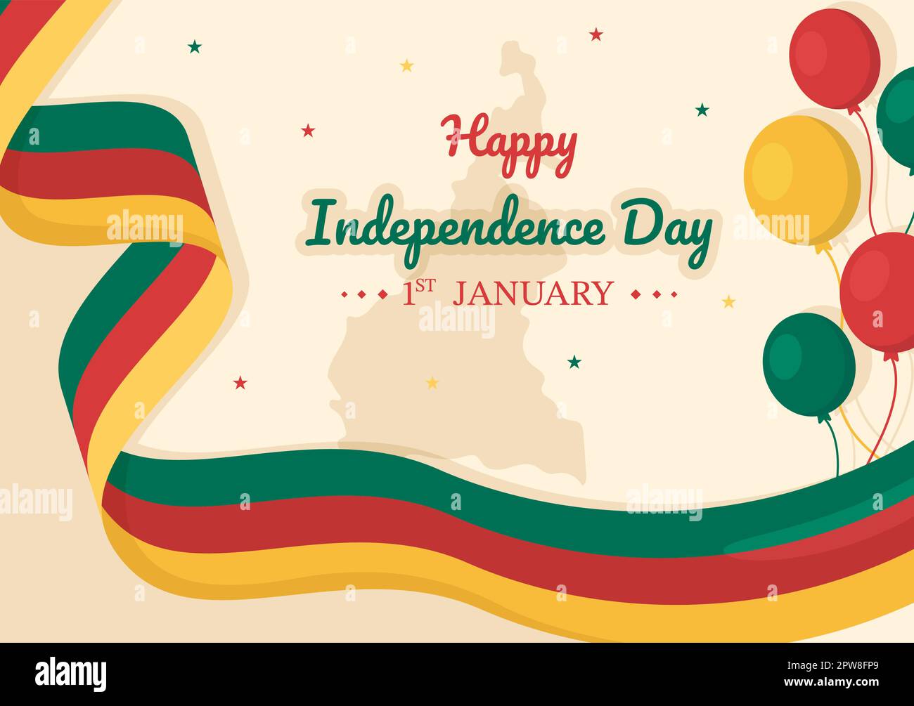 Happy Cameroon Independence Day on January 1st with Cameroonian Flag ...