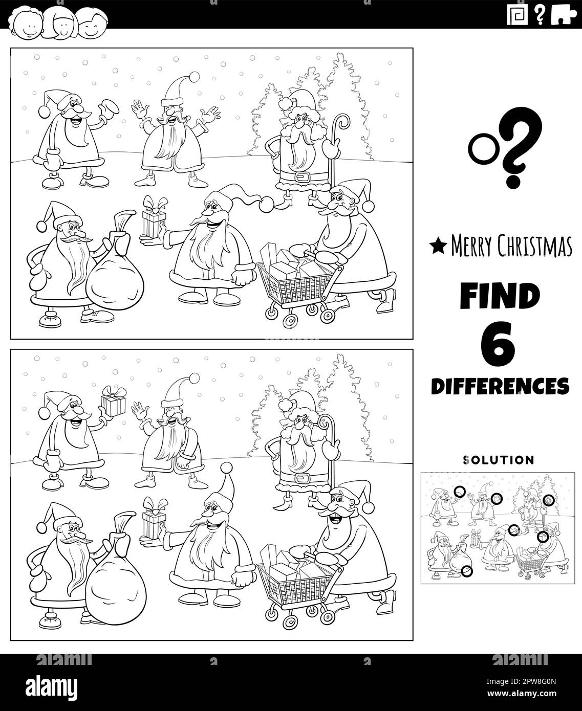 differences game with Santa Clauses characters coloring page Stock ... differences game with Santa Clauses characters coloring page Stock ...