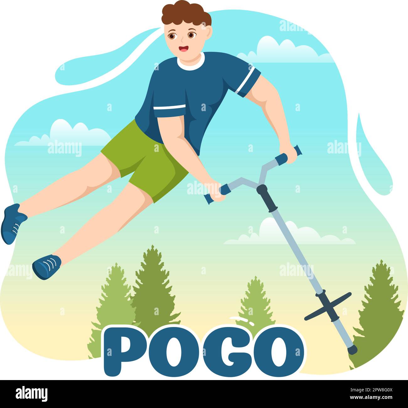People Playing With Sport Jump Pogo Stick Illustration for Web Banner ...