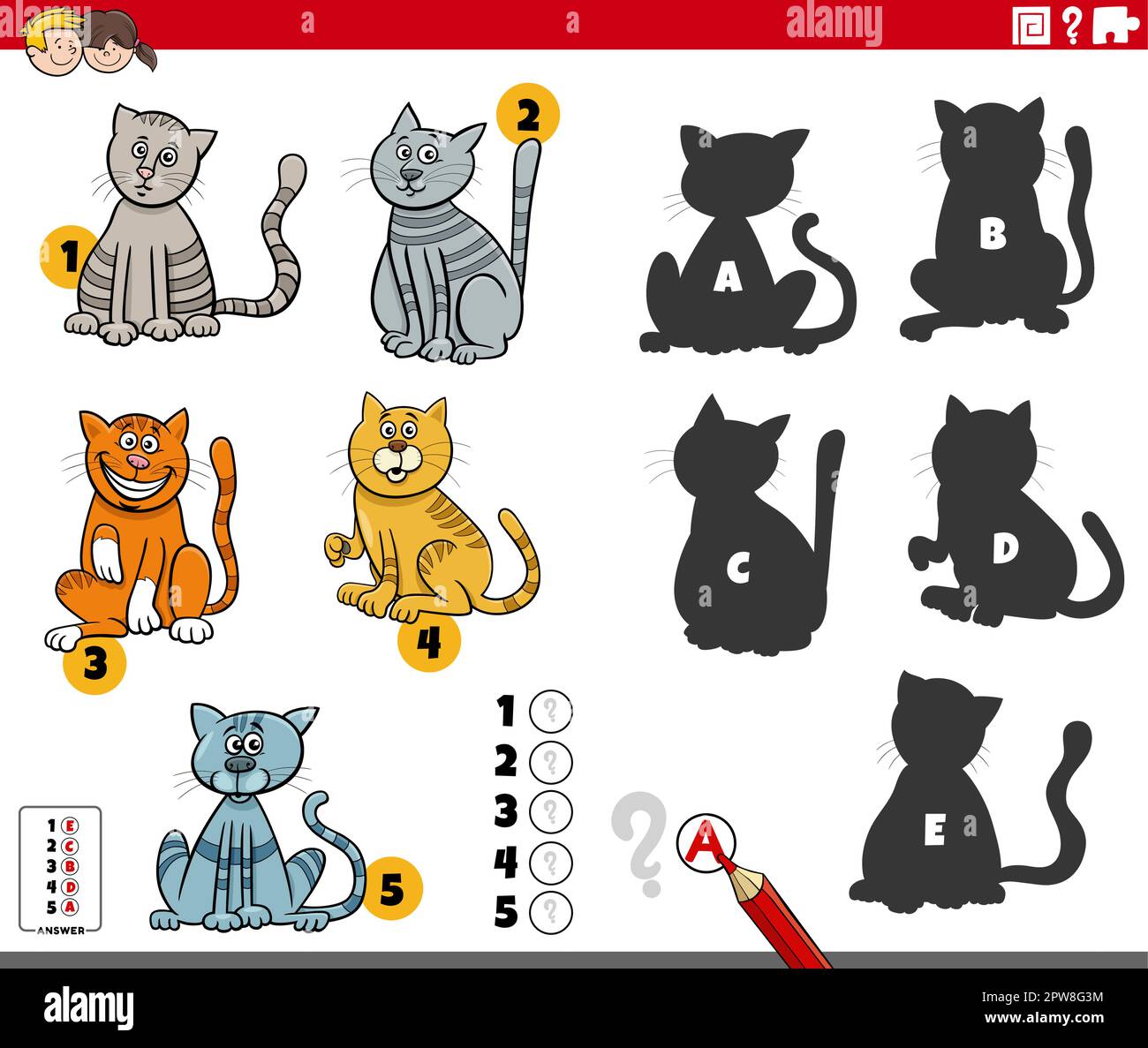 shadows game with cartoon cats animal characters Stock Vector Image ...