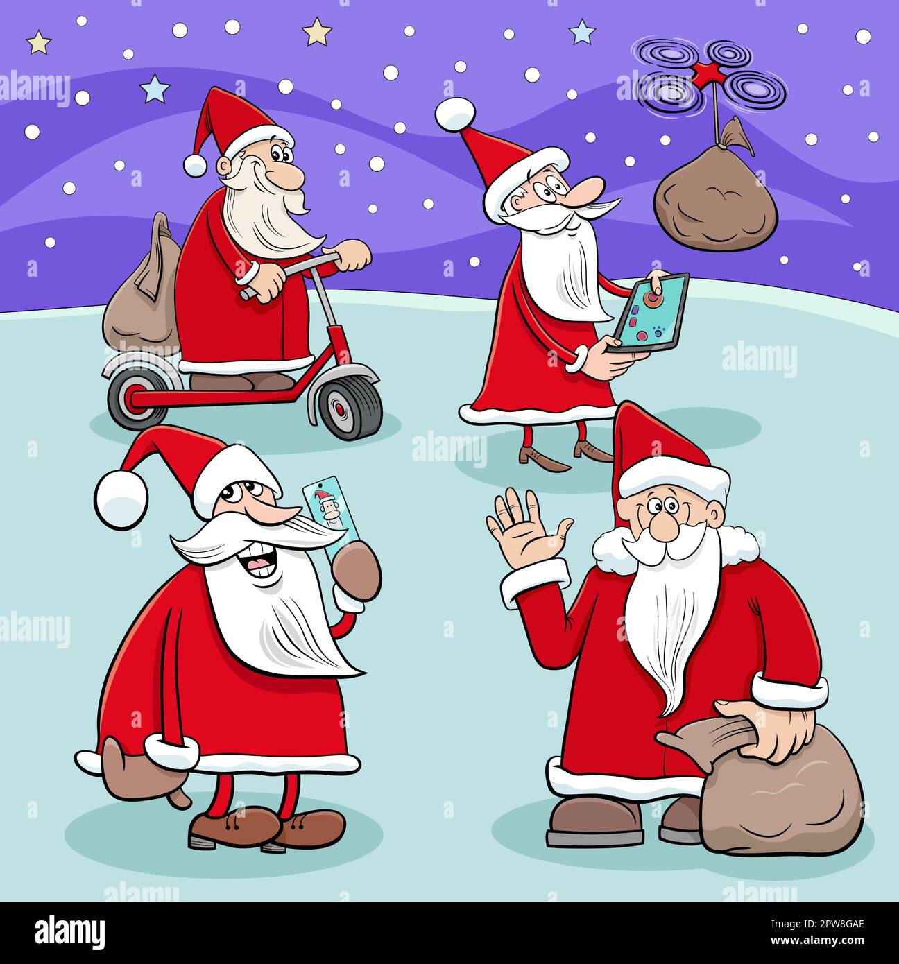 cartoon Santa Clauses characters with Christmas gifts Stock Vector ...