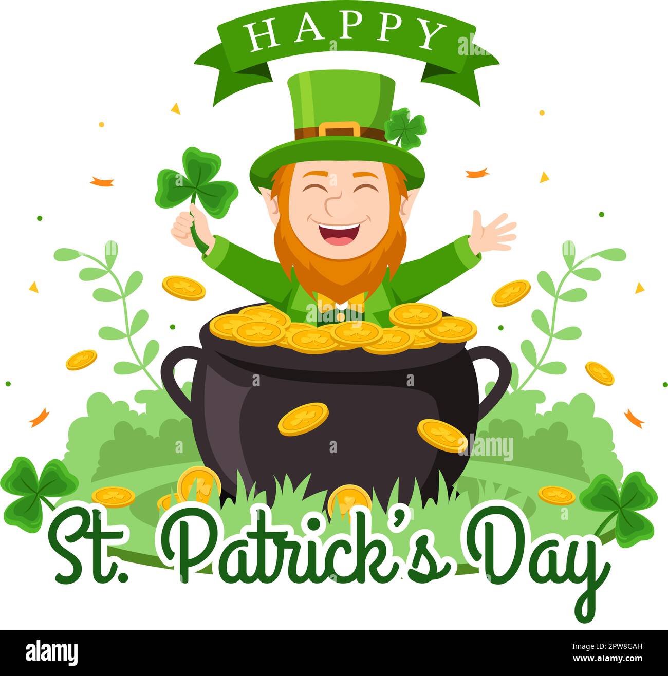 Happy St Patricks Day Illustration with Kids, Golden Coins, Green Hat ...