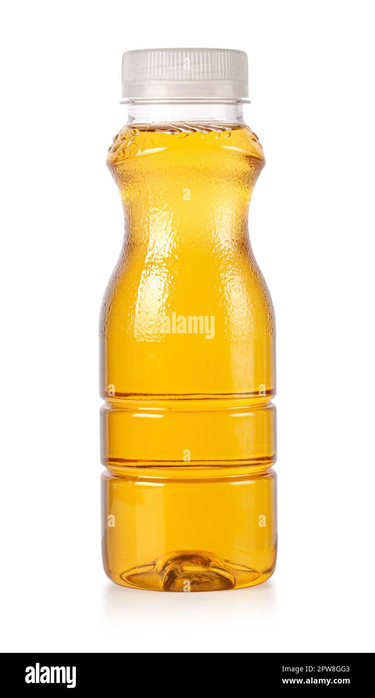 Front view of apple juice plastic bottle isolated on white with ...