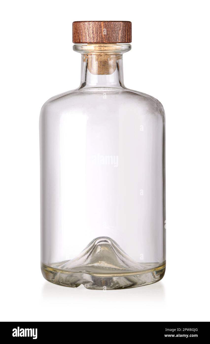 Empty colorless glass bottle, isolated. on white background with ...