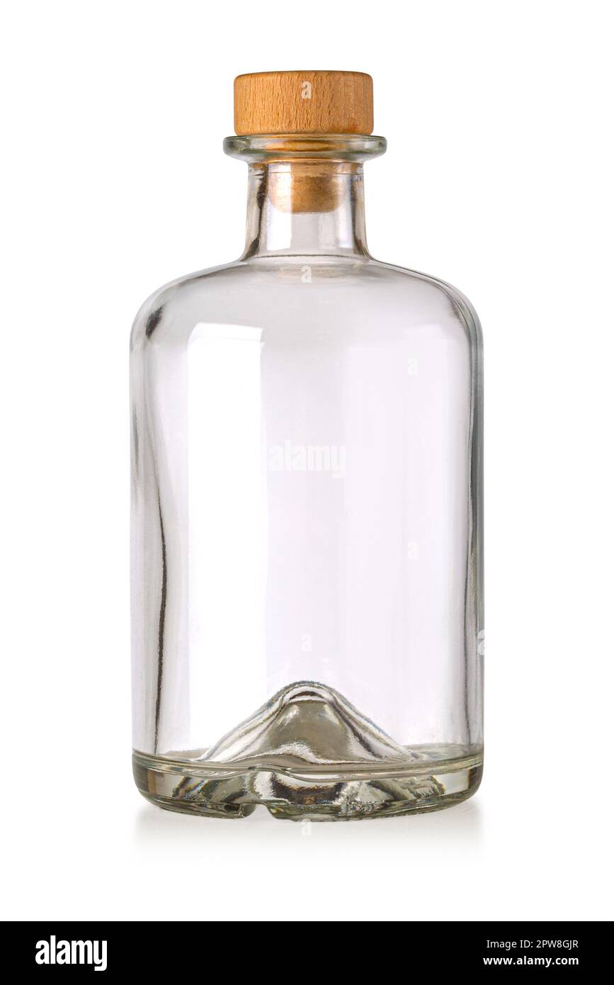 Empty colorless glass bottle, isolated. on white background with ...