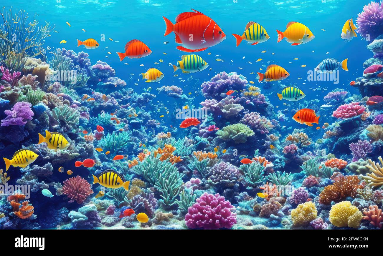 Underwater world. Coral reef and fishes. Underwater coral reef ...