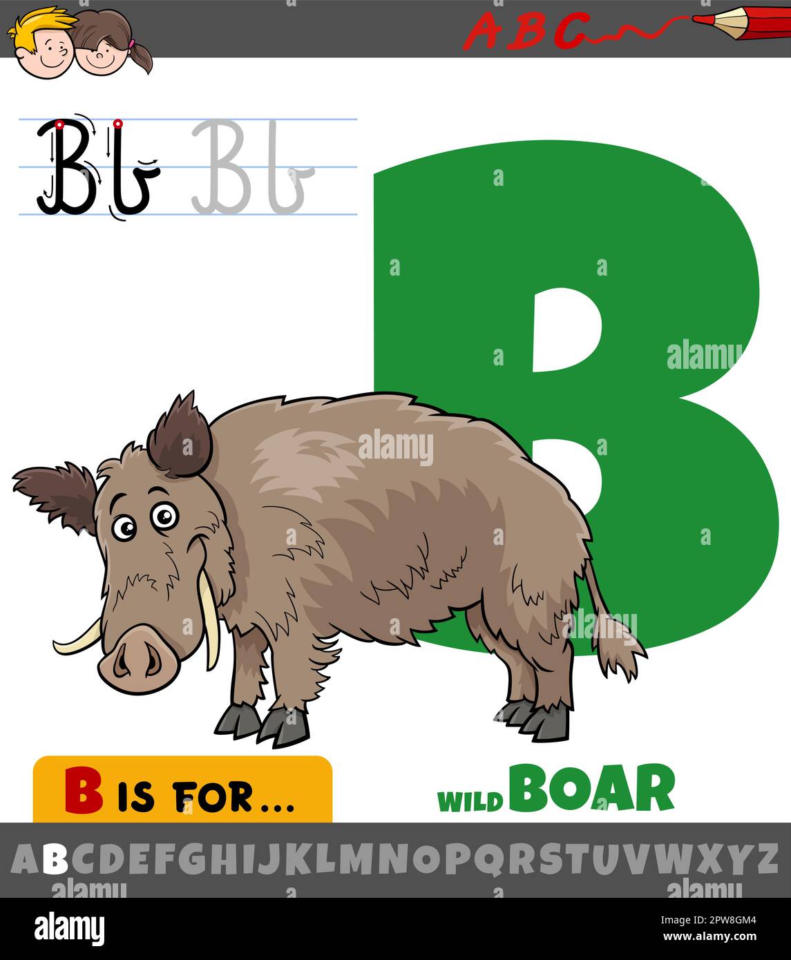 letter B from alphabet with cartoon wild boar animal Stock Vector Image ...