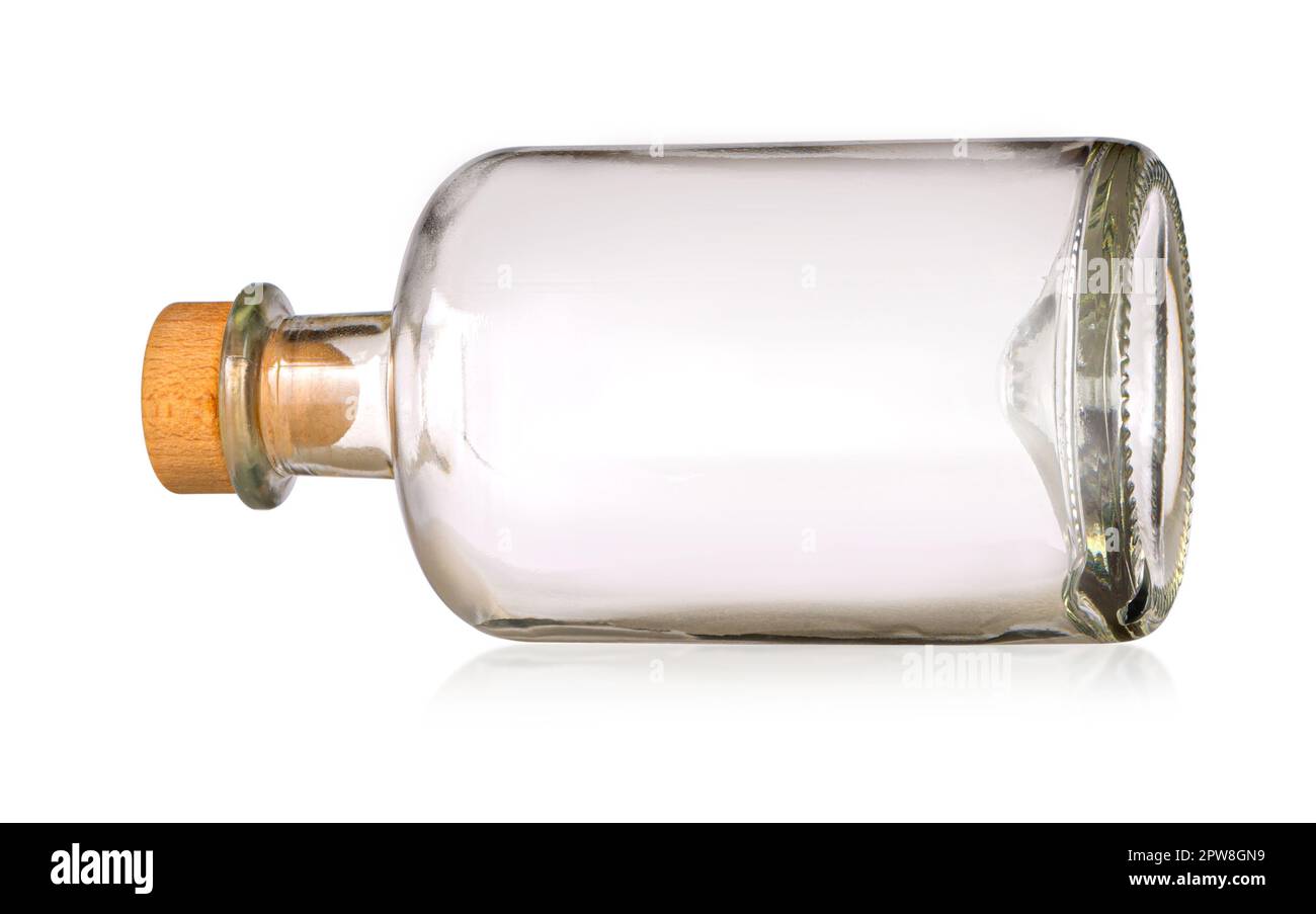Empty colorless glass bottle, isolated. on white background with ...
