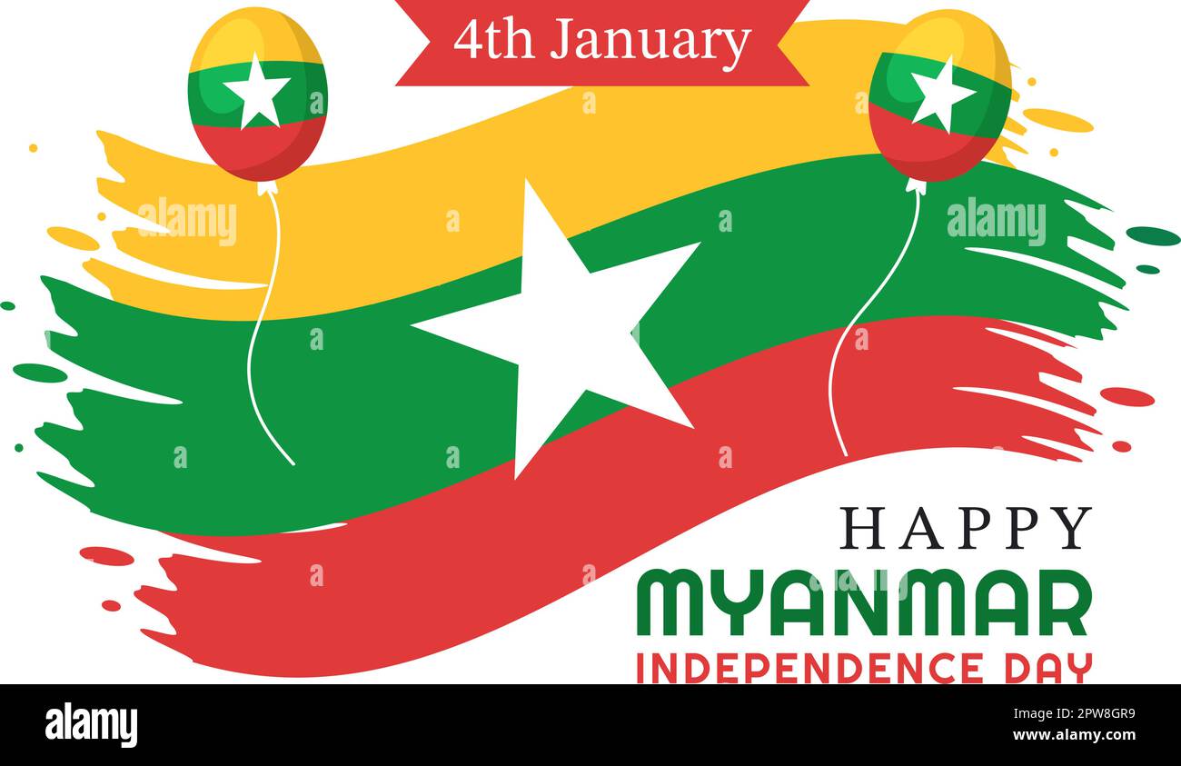 Celebrating Myanmar Independence Day on January 4th with Flags in Flat ...