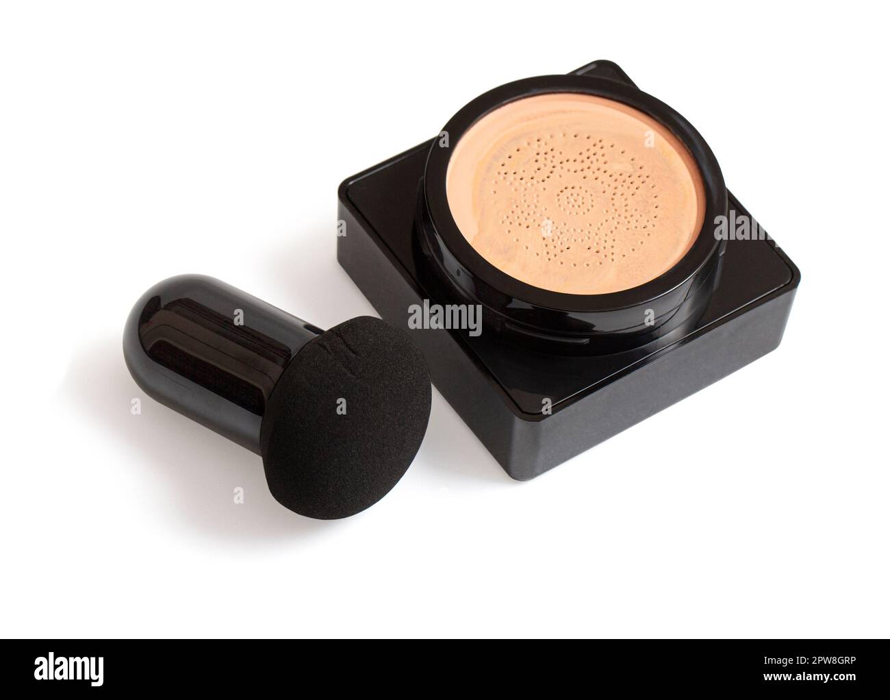 Cosmetic face powder, Compact powder with puff, isolated on white ...