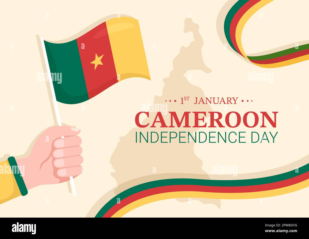 Happy Cameroon Independence Day on January 1st with Cameroonian Flag ...