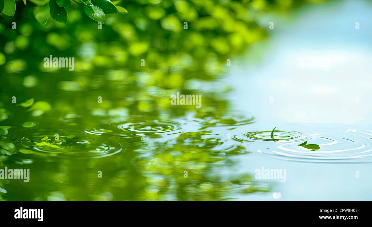Green leaf over water reflection. Leaf over water. Nature of green leaf ...