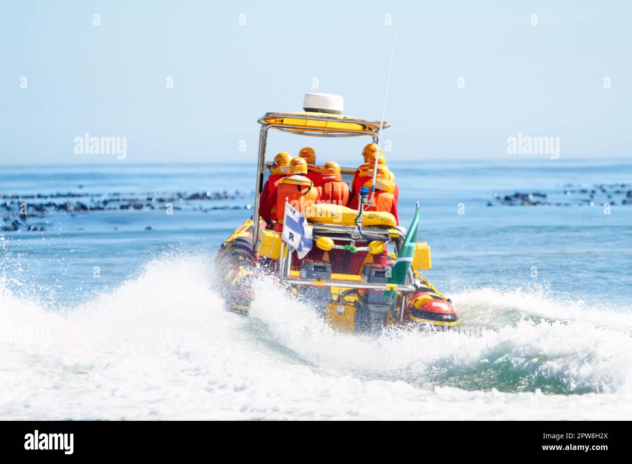 Rescue team on boat, safety in the ocean and transportation, emergency ...