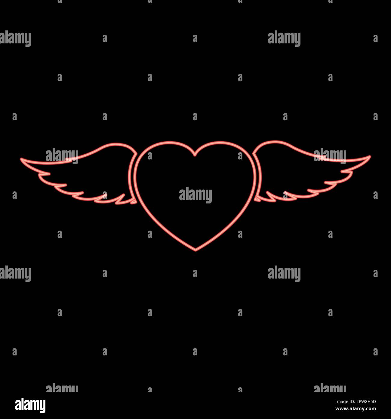 Neon heart with wing red color vector illustration image flat style ...