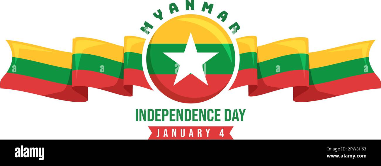 Celebrating Myanmar Independence Day on January 4th with Flags in Flat ...