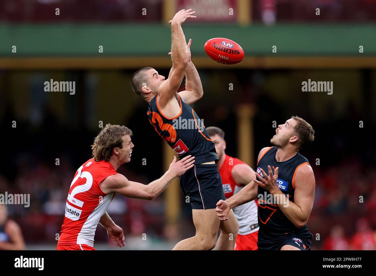 Xavier O’Halloran of the Giants contests the ball during the AFL Round ...
