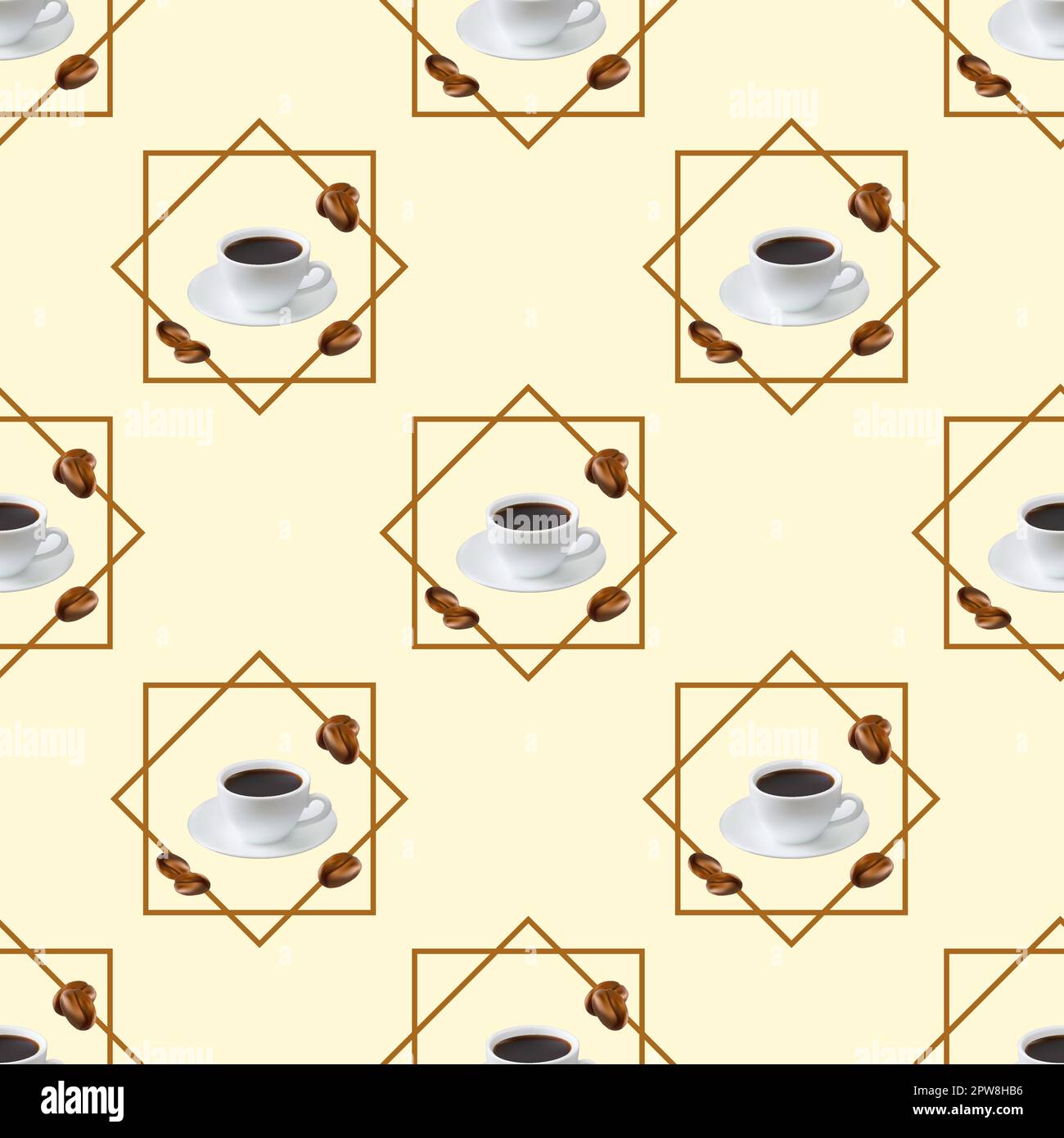 Seamless pattern with a cup and coffee beans on a light background with ...