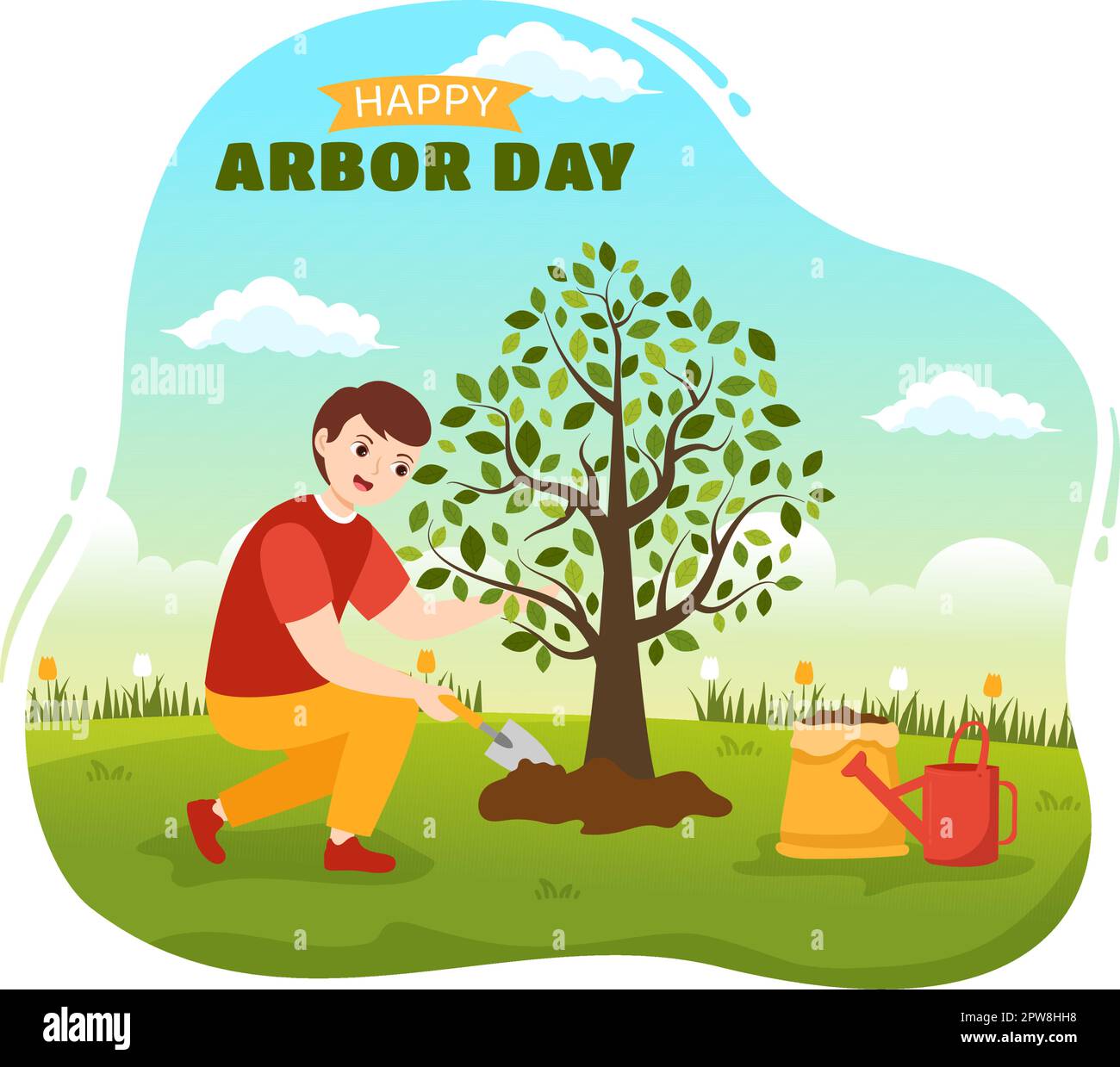 Happy Arbor Day on April 28 Illustration with Green Tree, Garden Tools ...