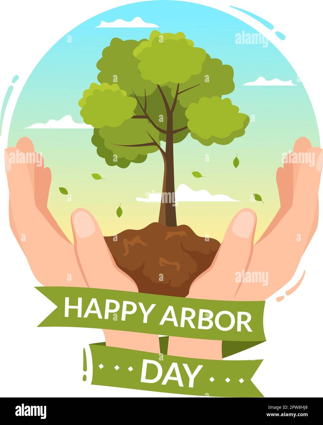 Happy Arbor Day on April 28 Illustration with Green Tree, Garden Tools and Nature Environment in ...