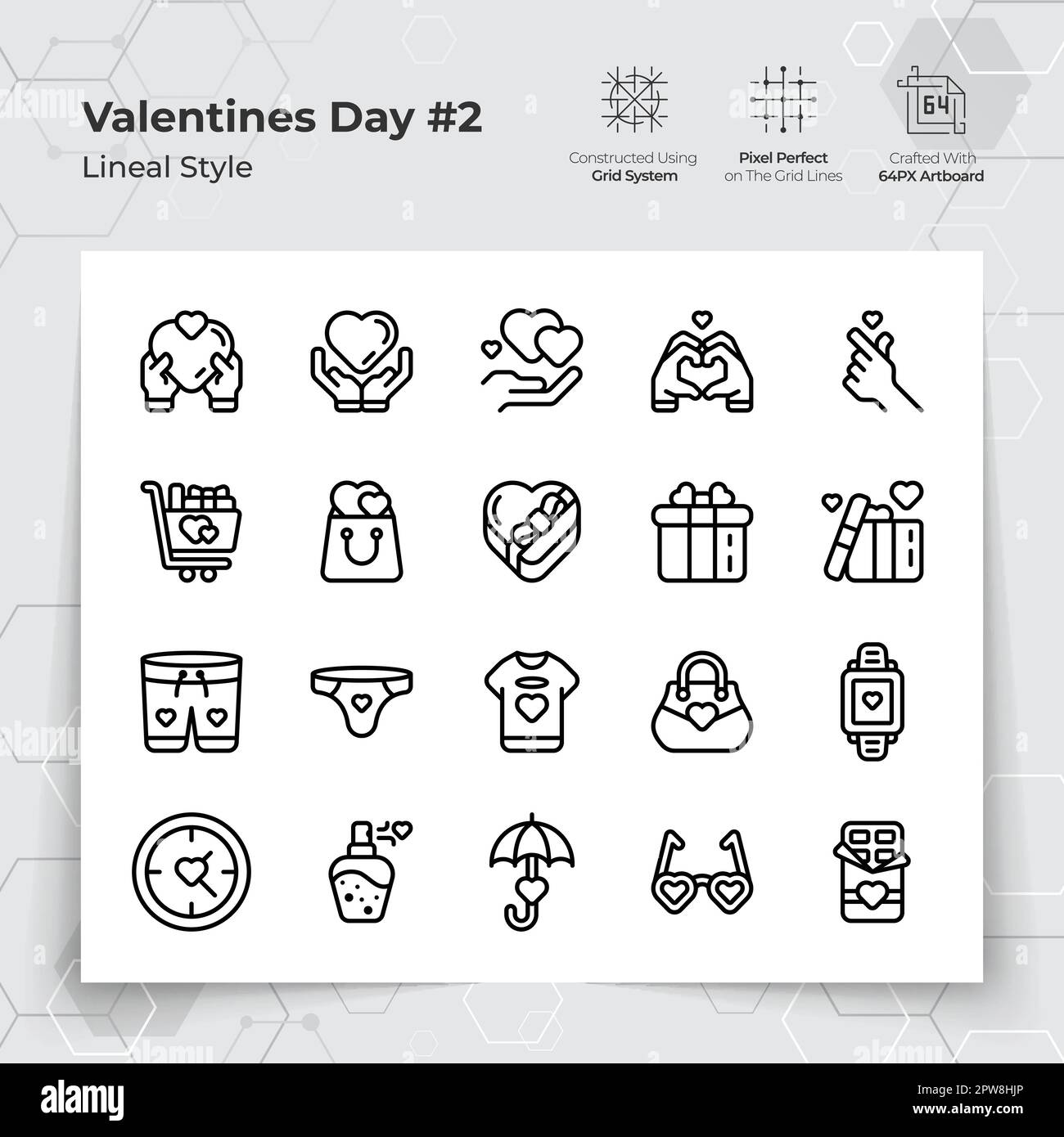 Valentine's day icon set in black line style on gifts and fall in love themed. A Collection of ...
