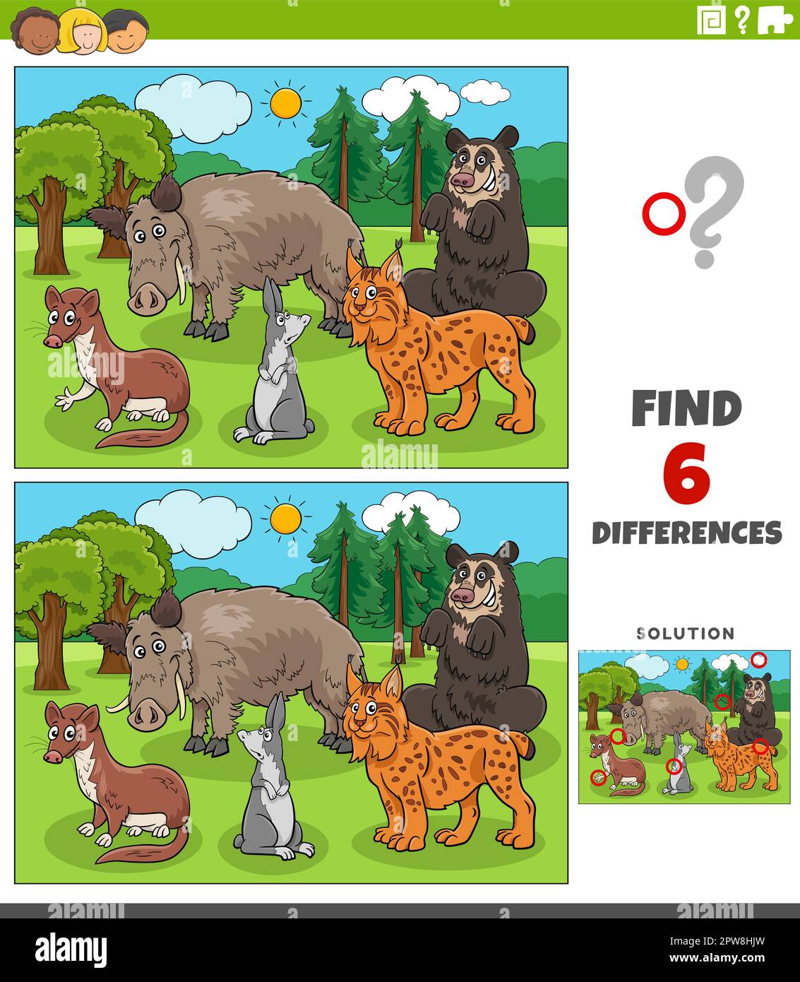 differences game with cartoon wild animal characters Stock Vector Image ...