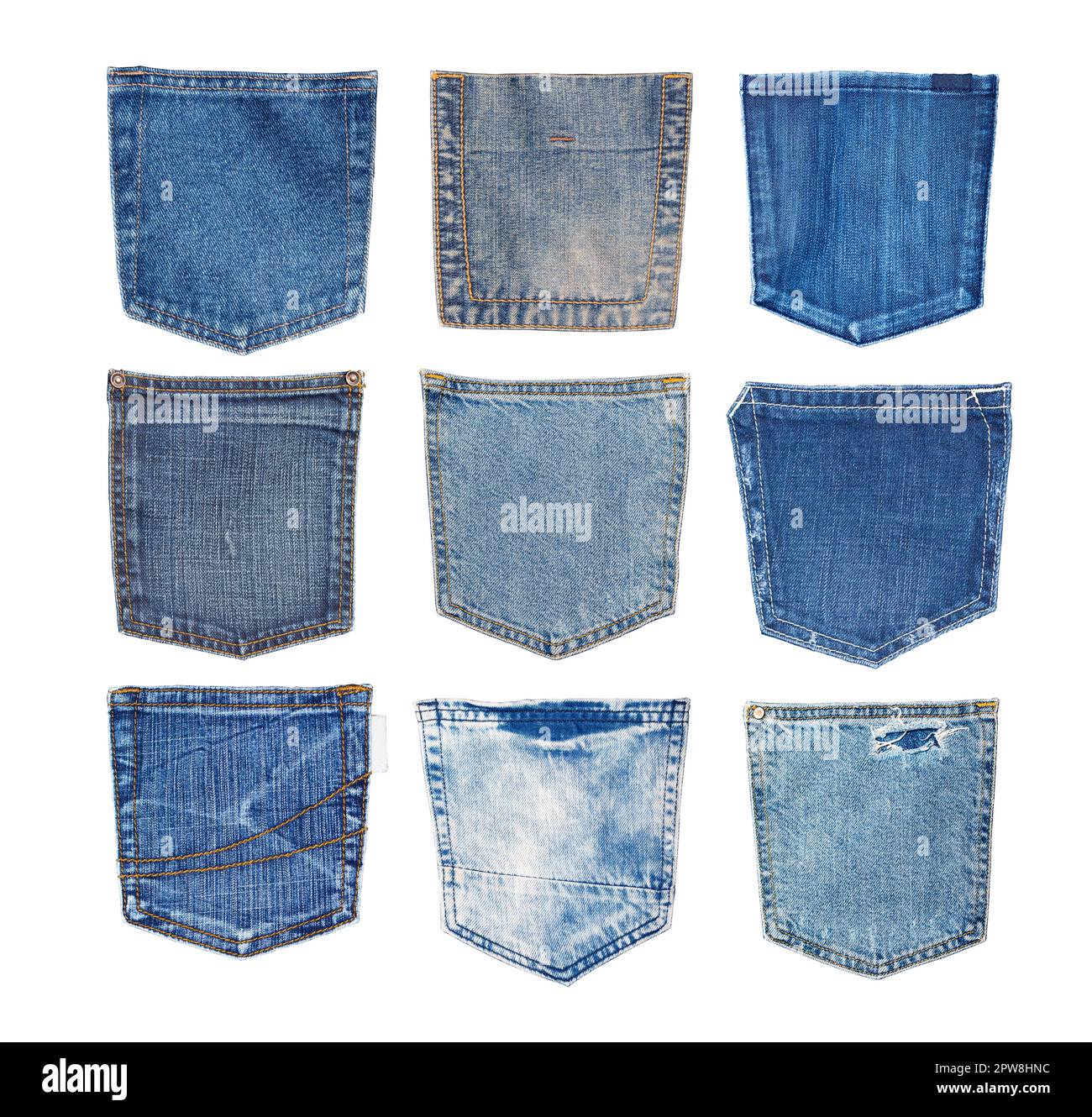 Collection of jeans pockets. isolated on white background Stock Photo ...