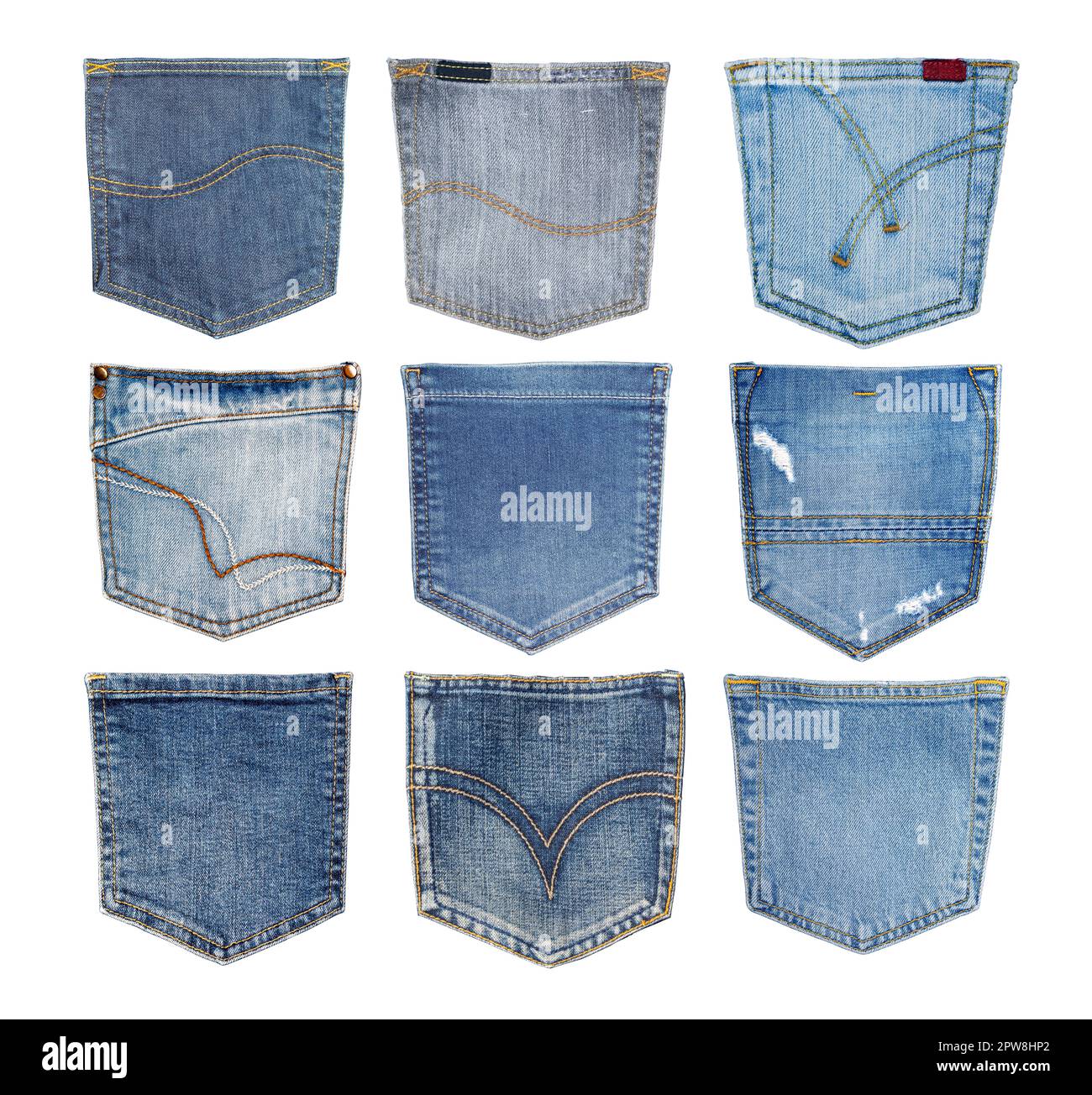 Collection of jeans pockets. isolated on white background Stock Photo ...