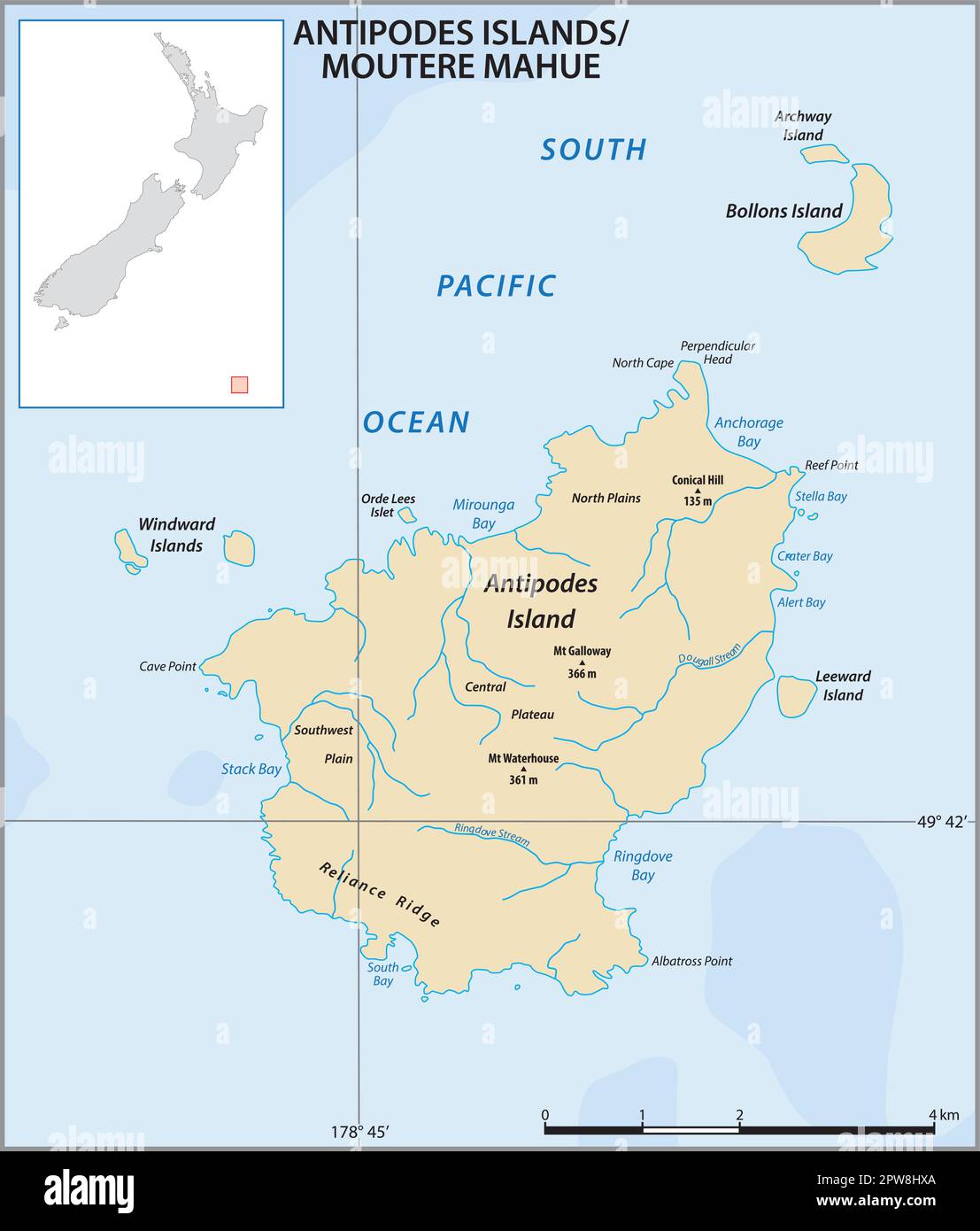 Map of the New Zealand Offshore Island Antipodes Stock Vector Image ...