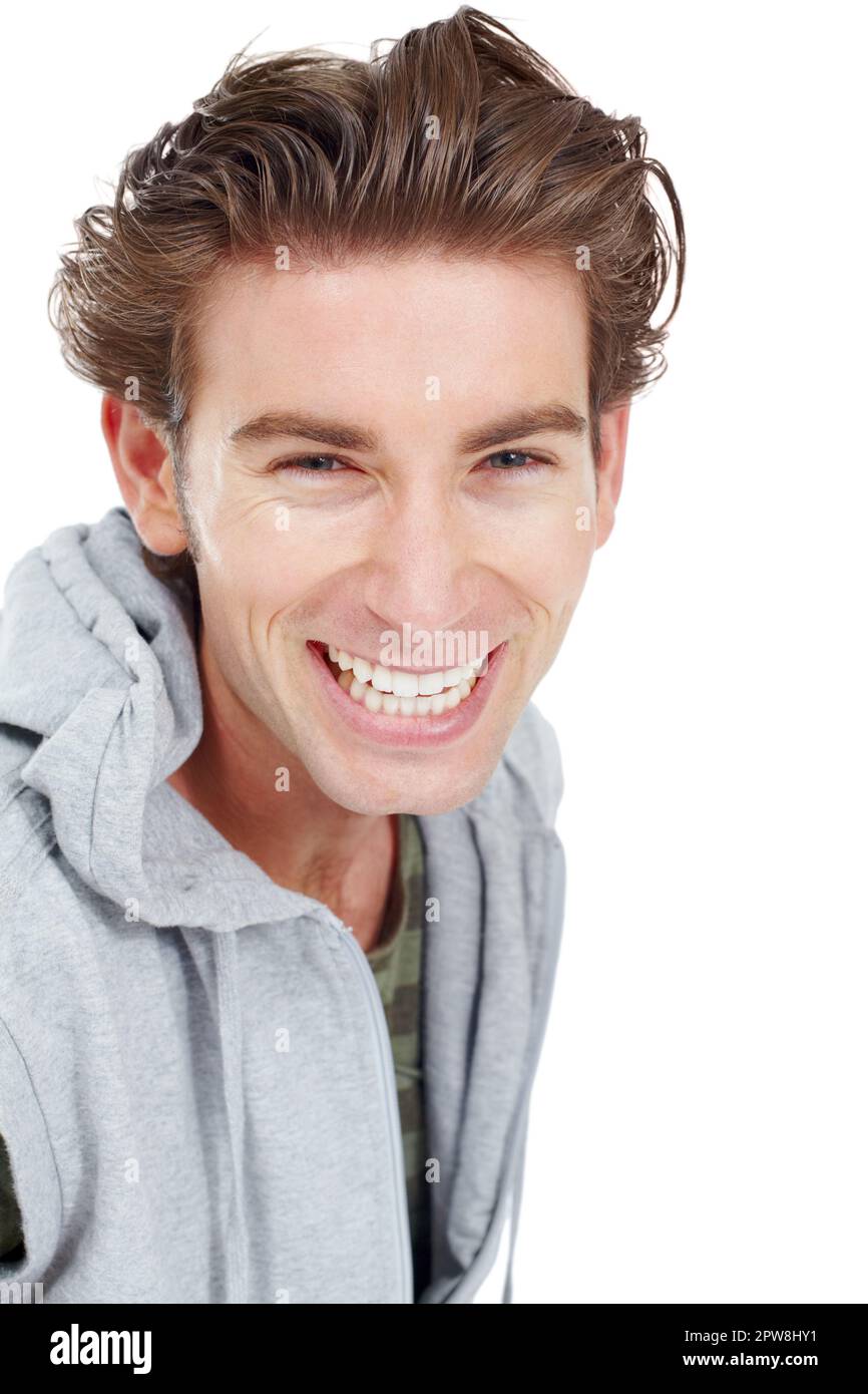 Happy, smile and portrait of man in studio for confidence, pride and ...