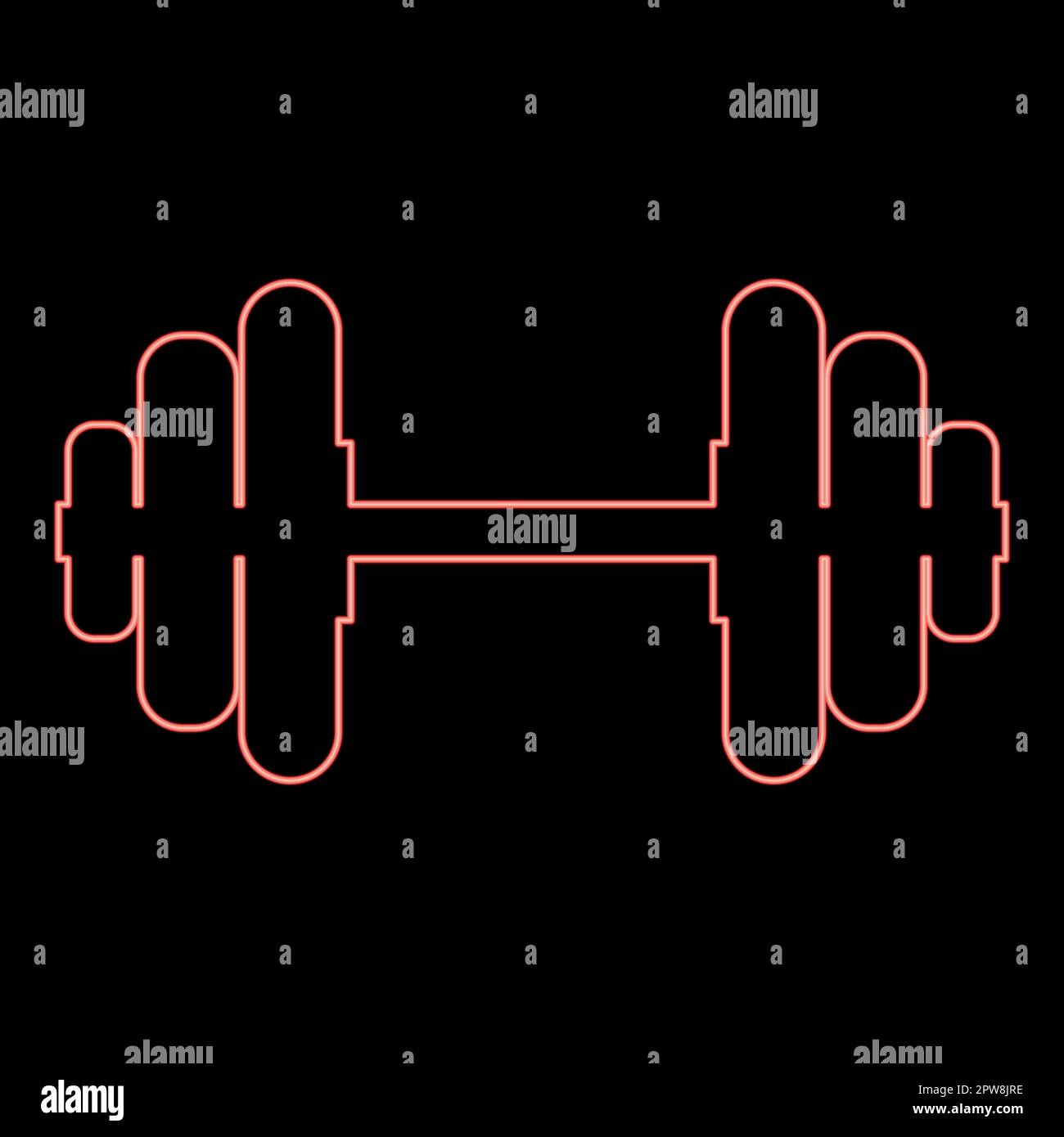 Neon dumbell Dumbbell disc weight training equipment red color vector illustration image flat ...