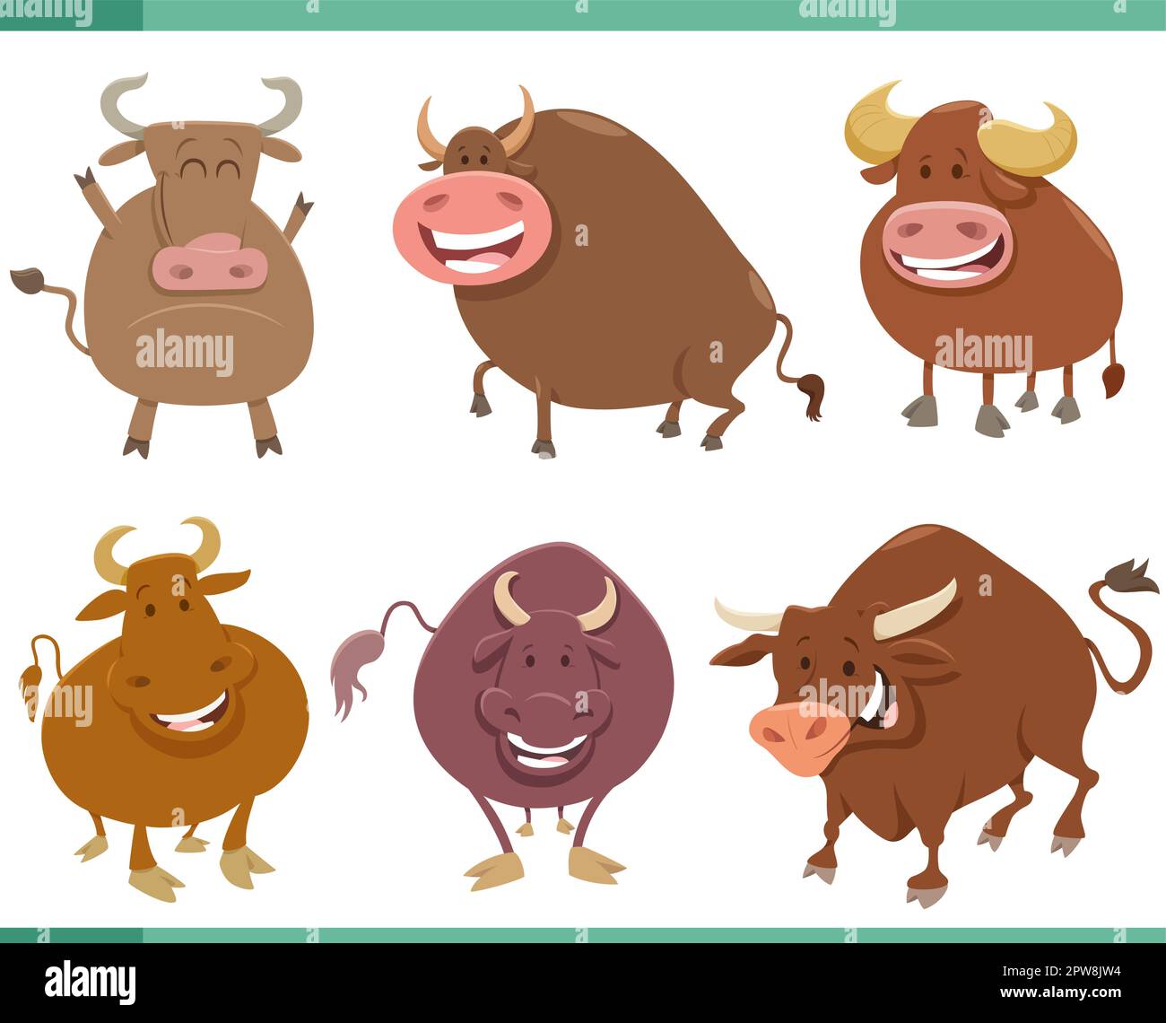 cartoon funny bulls farm animal characters set Stock Vector Image & Art ...