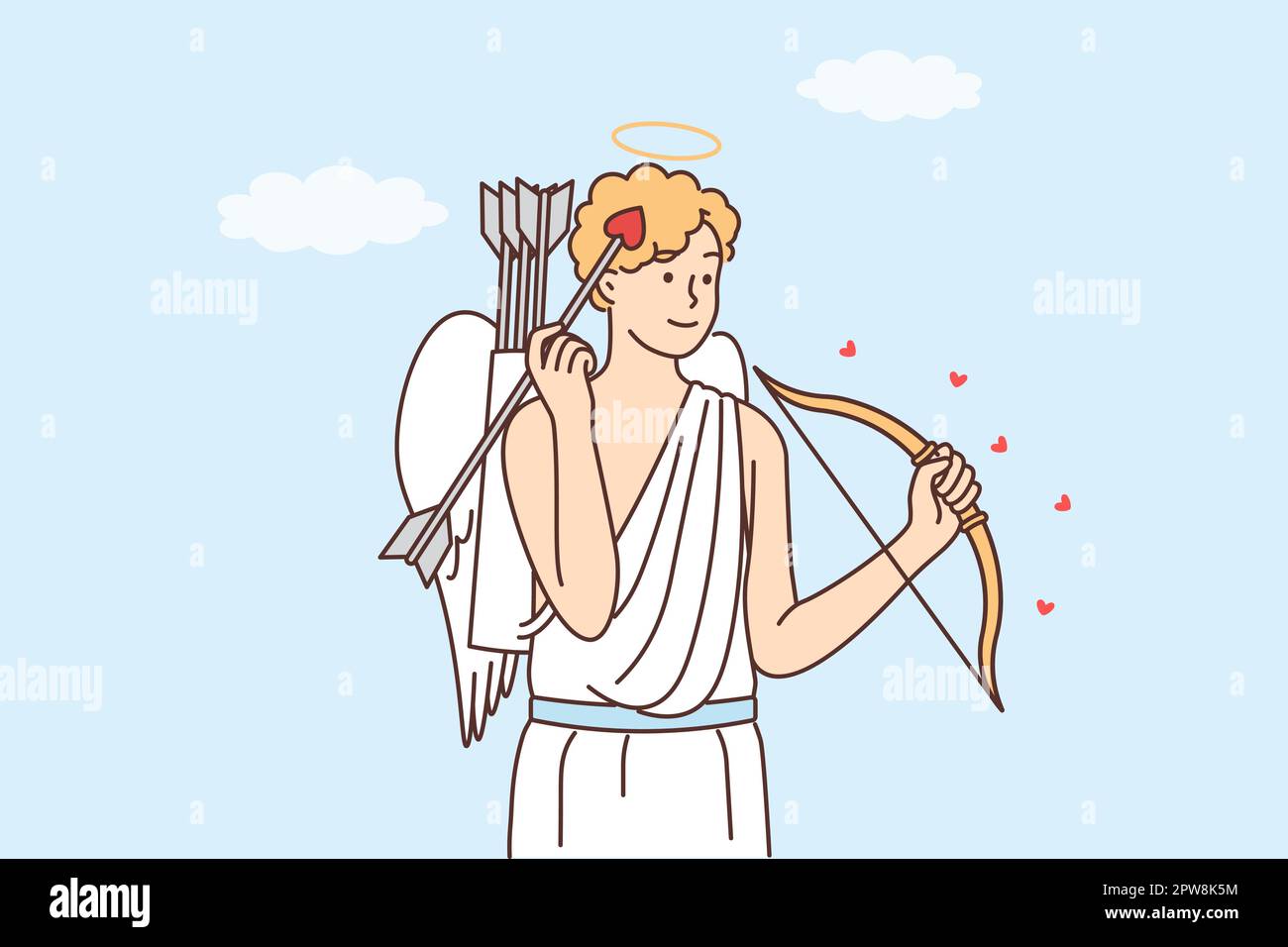 Ancient Greek god cupid with bow and arrow with tip in form of heart ...