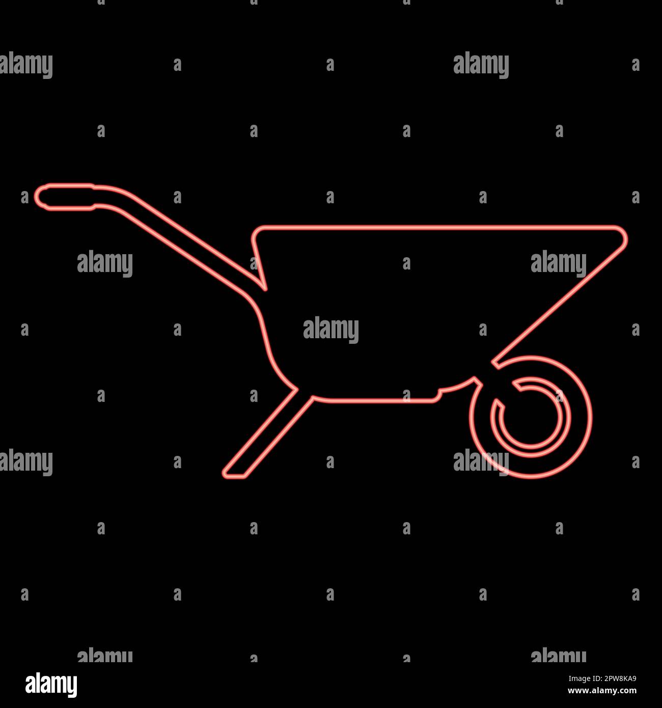 Neon garden cart Wheelbarrow gardening horticultural red color vector ...